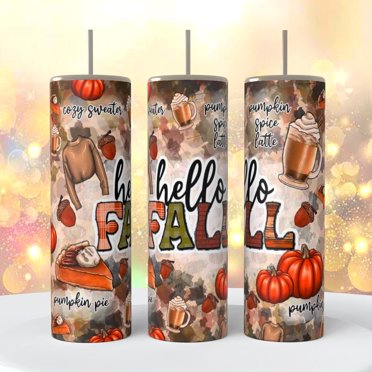 Hello Fall Pumpkins Leaves on 20 oz Tumbler insulated coffee cup ...