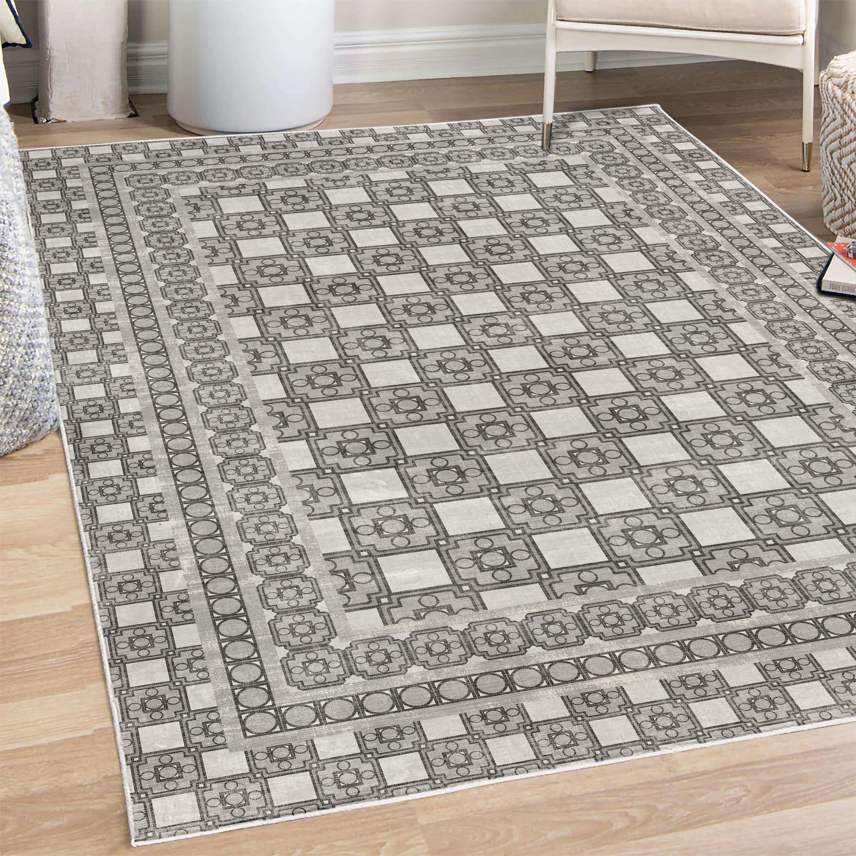 Vintage Decorative Rug, Ethnic Themed Squares and Circle Details ...