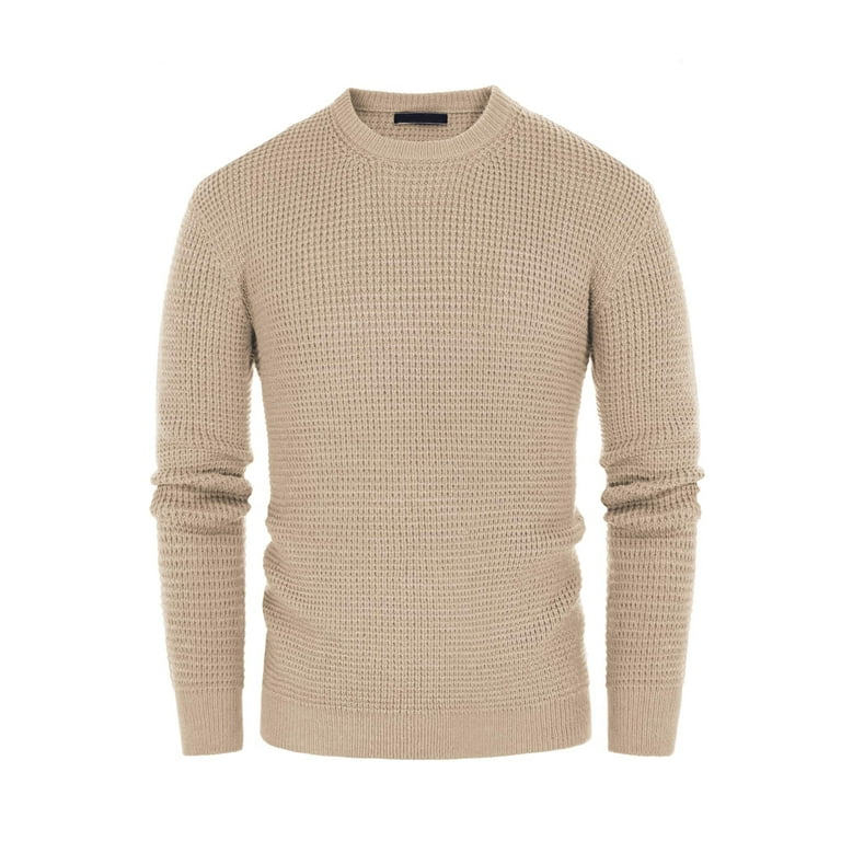 Coshow Mens Crewneck Pullover Sweater Waffle Textured Long Coshow Mens Crewneck Pullover Sweater Waffle Textured Long