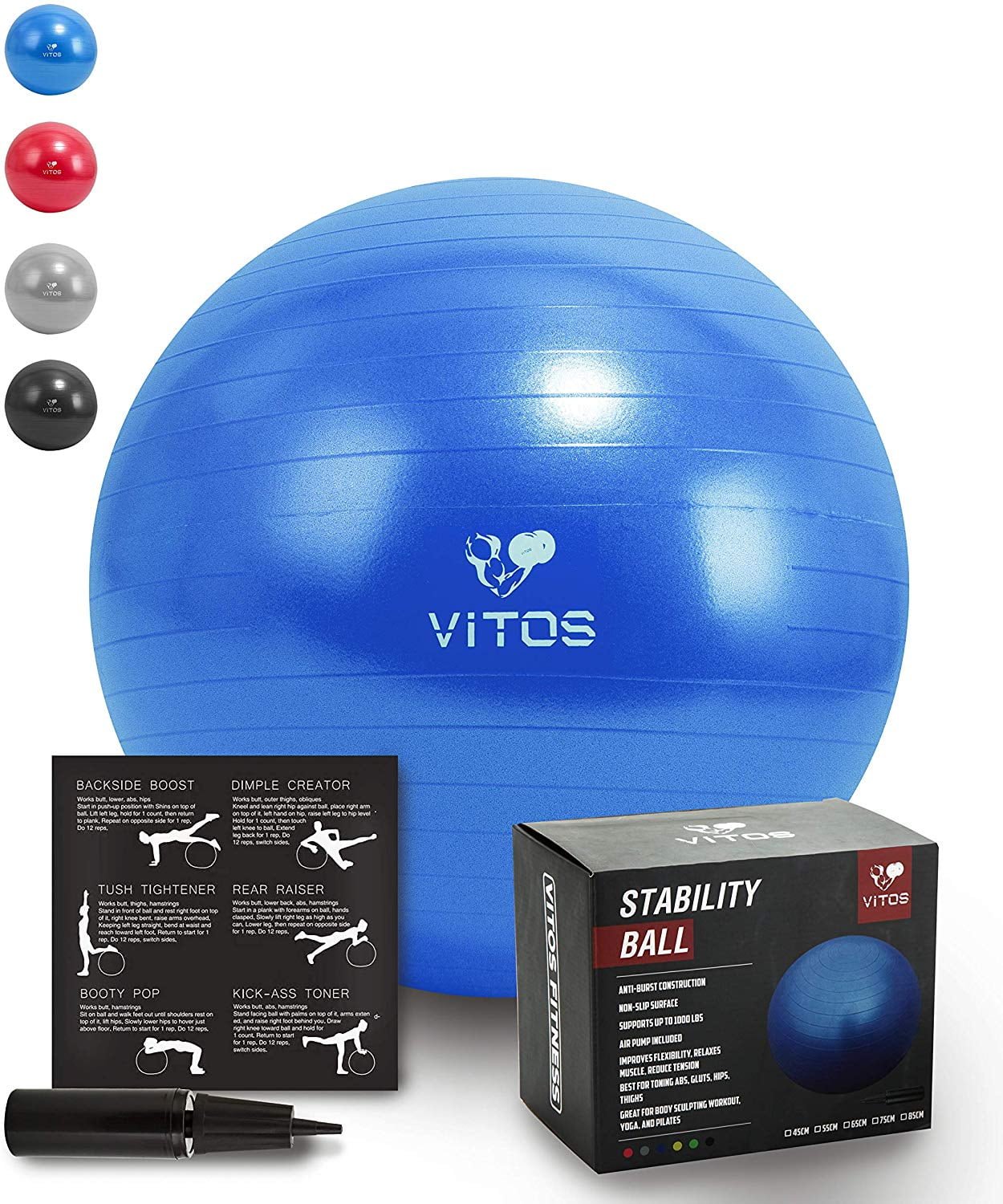 Vitos Fitness Anti Burst Stability Ball Extra Thick Non Slip Supports ...