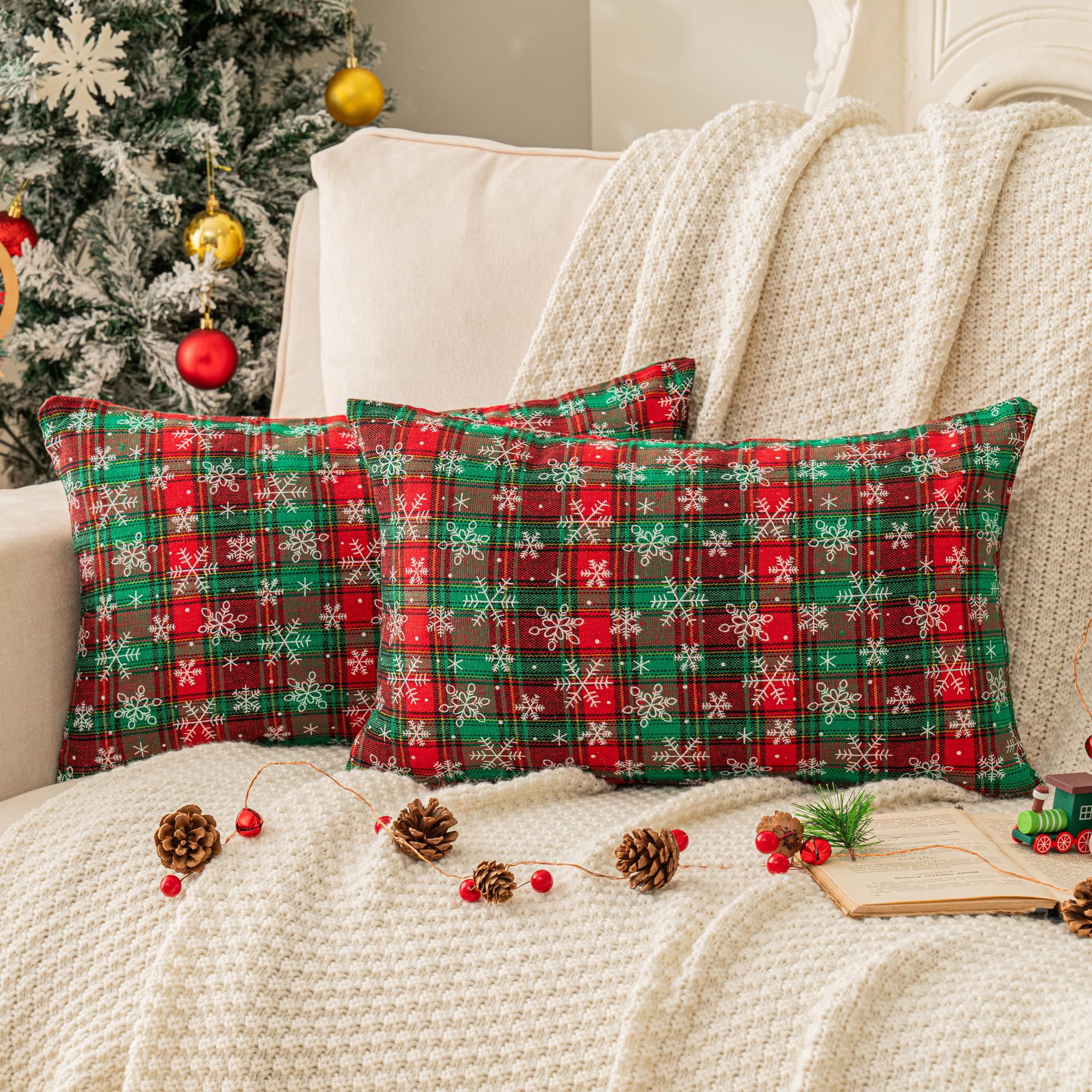 Click here for Aqothes Pack Of 2 Christmas Plaid Decorative Throw... prices