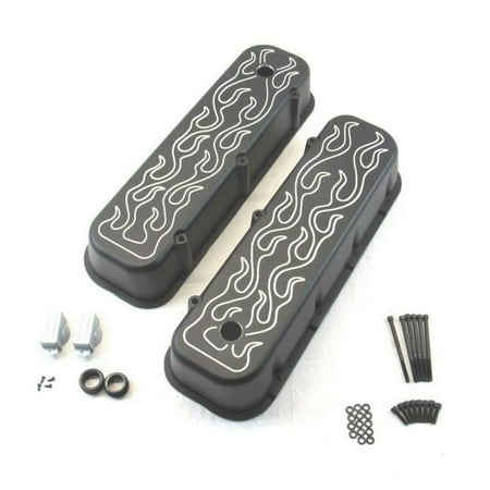 Tall Aluminum Flame Valve Cover with Hole for 1965-1995 BBC 454, Black ...