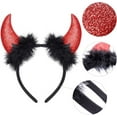 Halloween Devil Horn Headband 2 Pack Red And Black Glitter Hairband