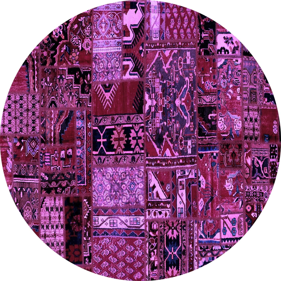 Ahgly Company Indoor Round Patchwork Purple Transitional Area Rugs, 8 ...