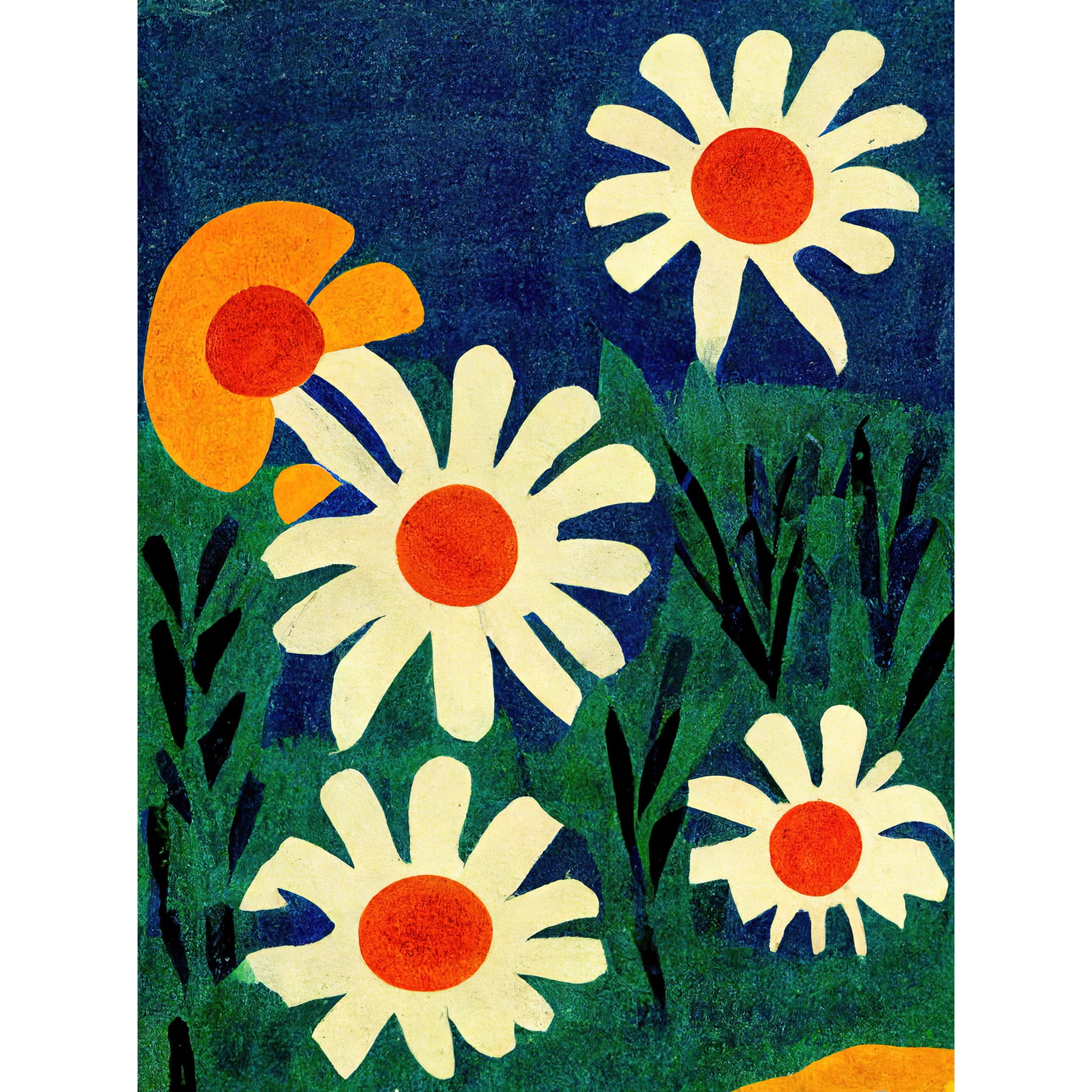 Meadow of Daisies Floral Flower Illustration Matisse Vintage Style Red ...
