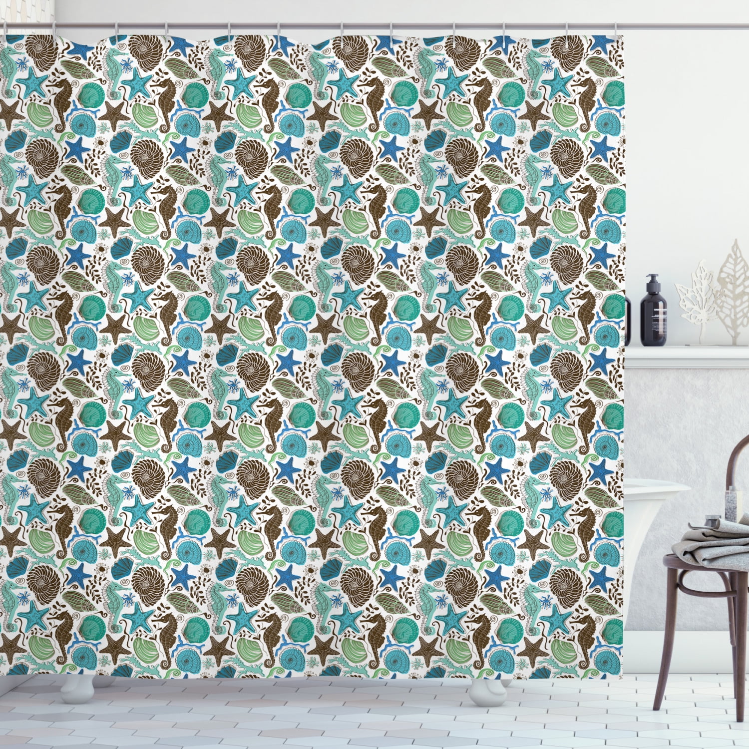 Ambesonne Sea Shells Shower Curtain, Abstract Maritime, 69"Wx75"L ...