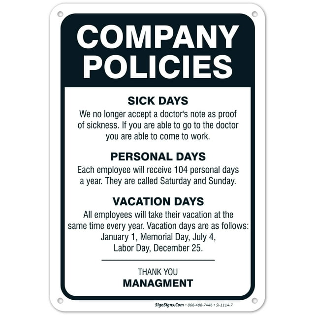 Company Policies Sign, Employees Break Room Decor, - Walmart.com