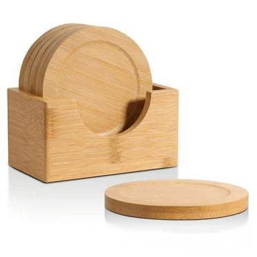 Wood Coasters for Drinks with Holder Set of 6, Wattne Wooden Coasters ...