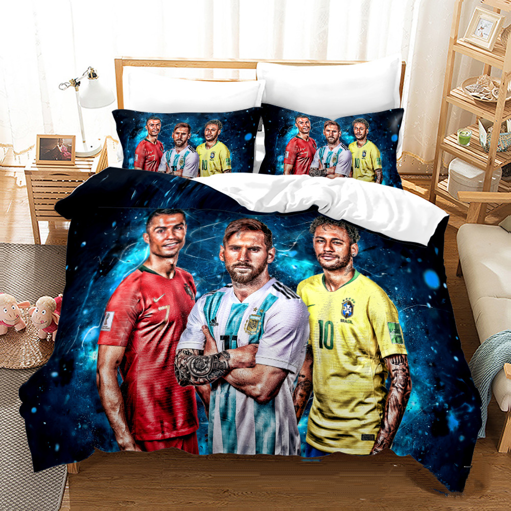Football Quilt Cover Three Piece Set, Soft Microfiber, Soccer Star ...