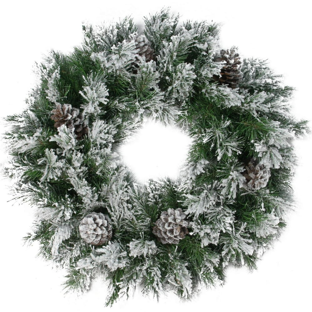 24" Flocked Angel Pine with Pine Cones Artificial Christmas Wreath ...