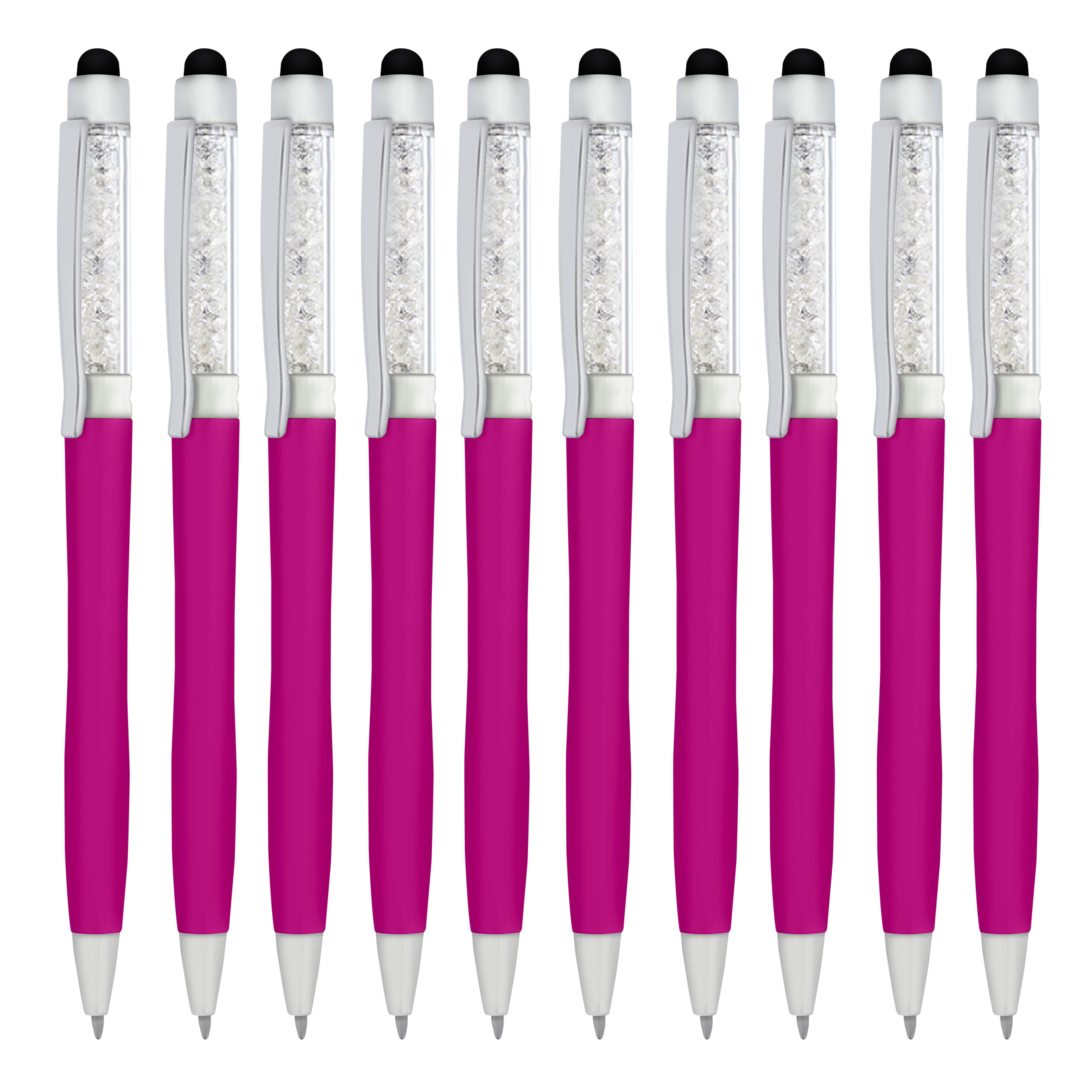 10 Crystalline Ballpoint Pens Pack - Twist mechanism, Black Ink - Pink ...