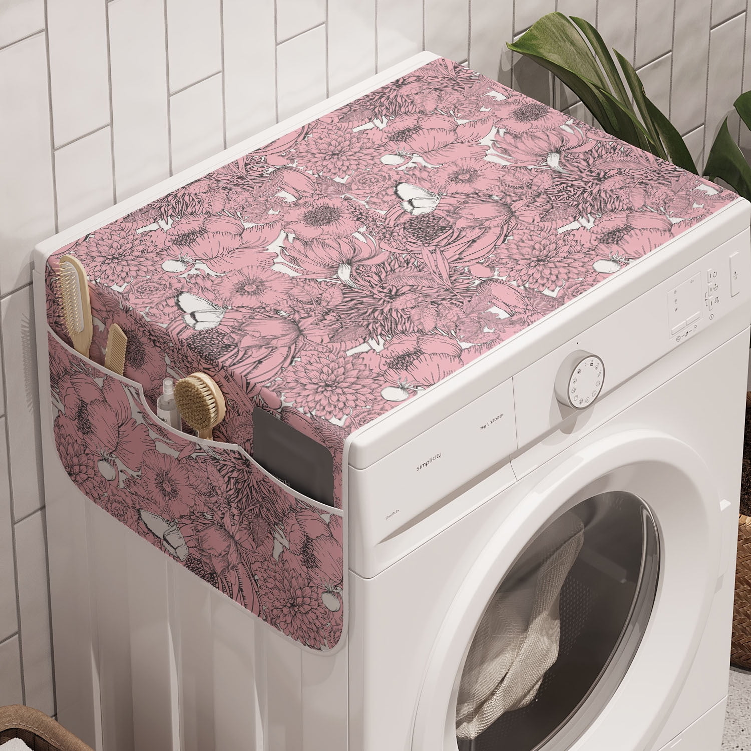 Floral Washing Machine Organizer, Vintage Sketch Look Detailed Tropical ...