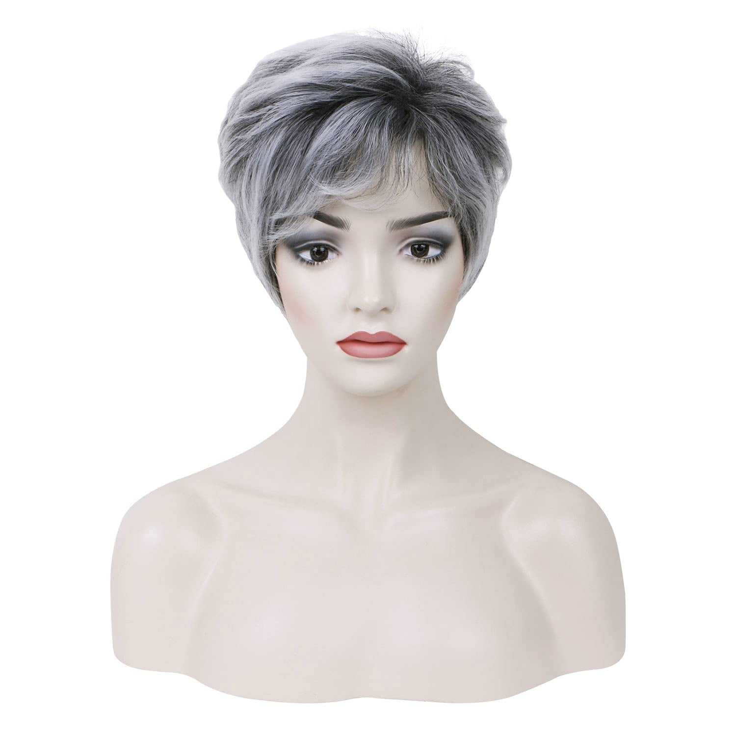 5 Inches Pixie Gray Wigs, Synthetic Hair Wigs Extensions Ombre Short ...