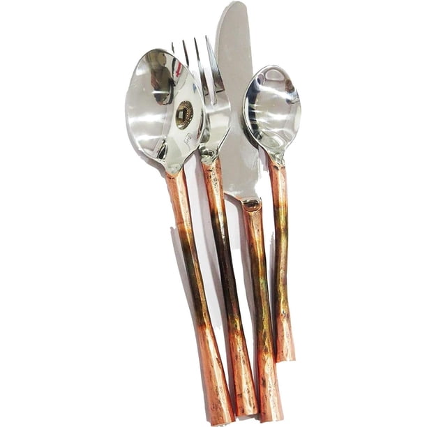 Nauticalmart Wood Stem Silver Cutlery Set Stainless Dinnerware Flatware ...