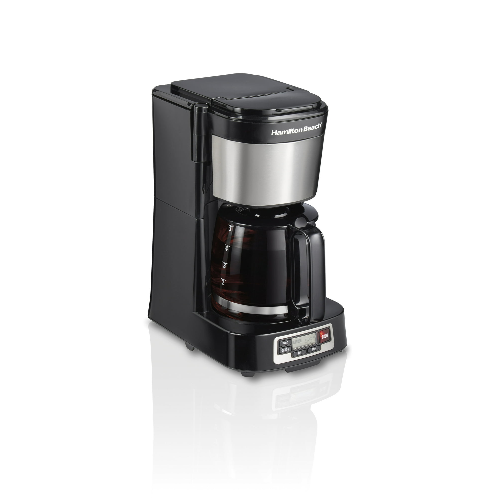 Hamilton Beach 5 Cup Compact Programmable Coffee Maker With Glass Carafe  Black  46111