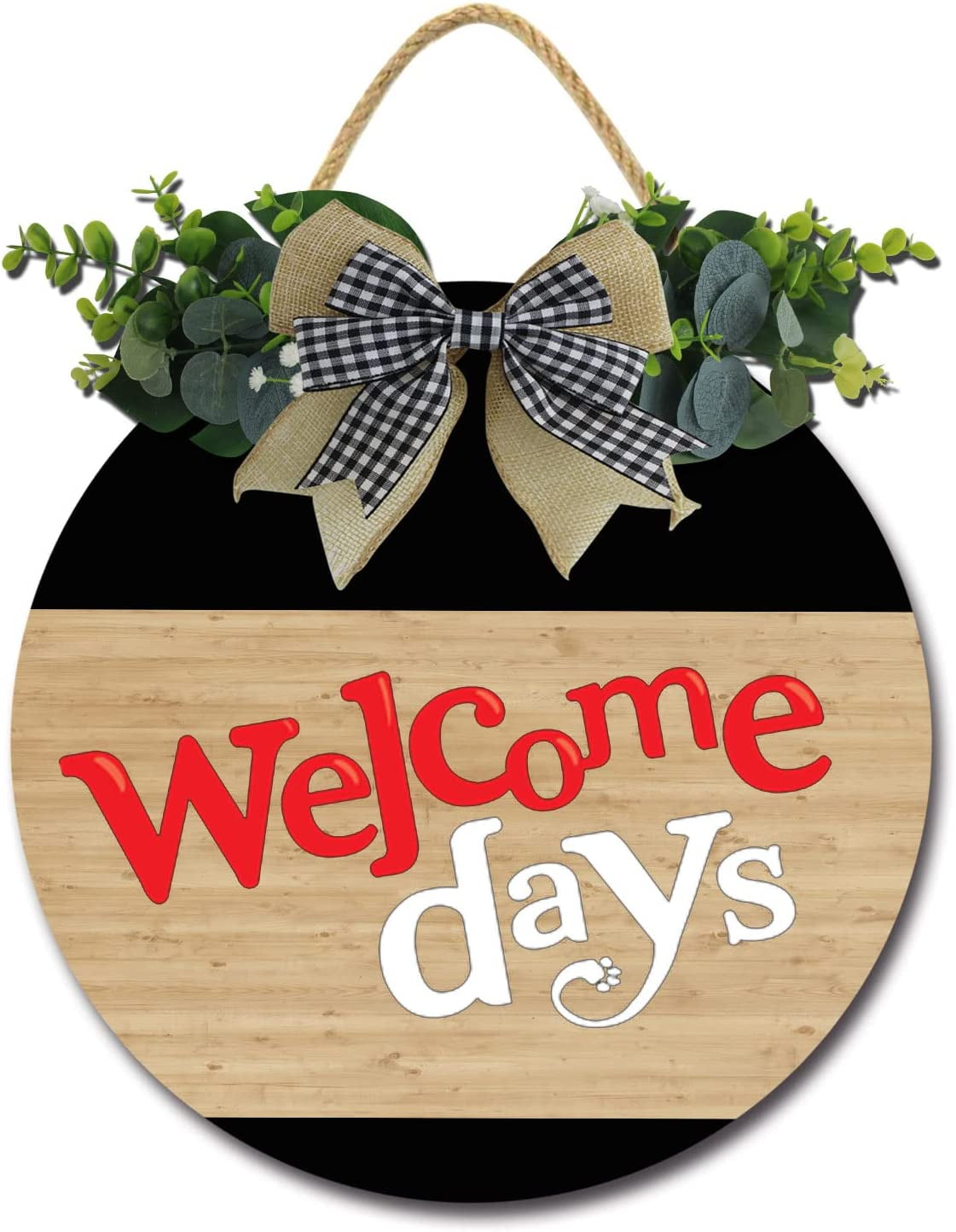 Eveokoki 12" Welcome Days Round Wood Hanging Welcome Door Sign,Front ...