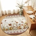 Abstract Floral Western Southwest Round Rug 5ft Retro Geometric Wood ...