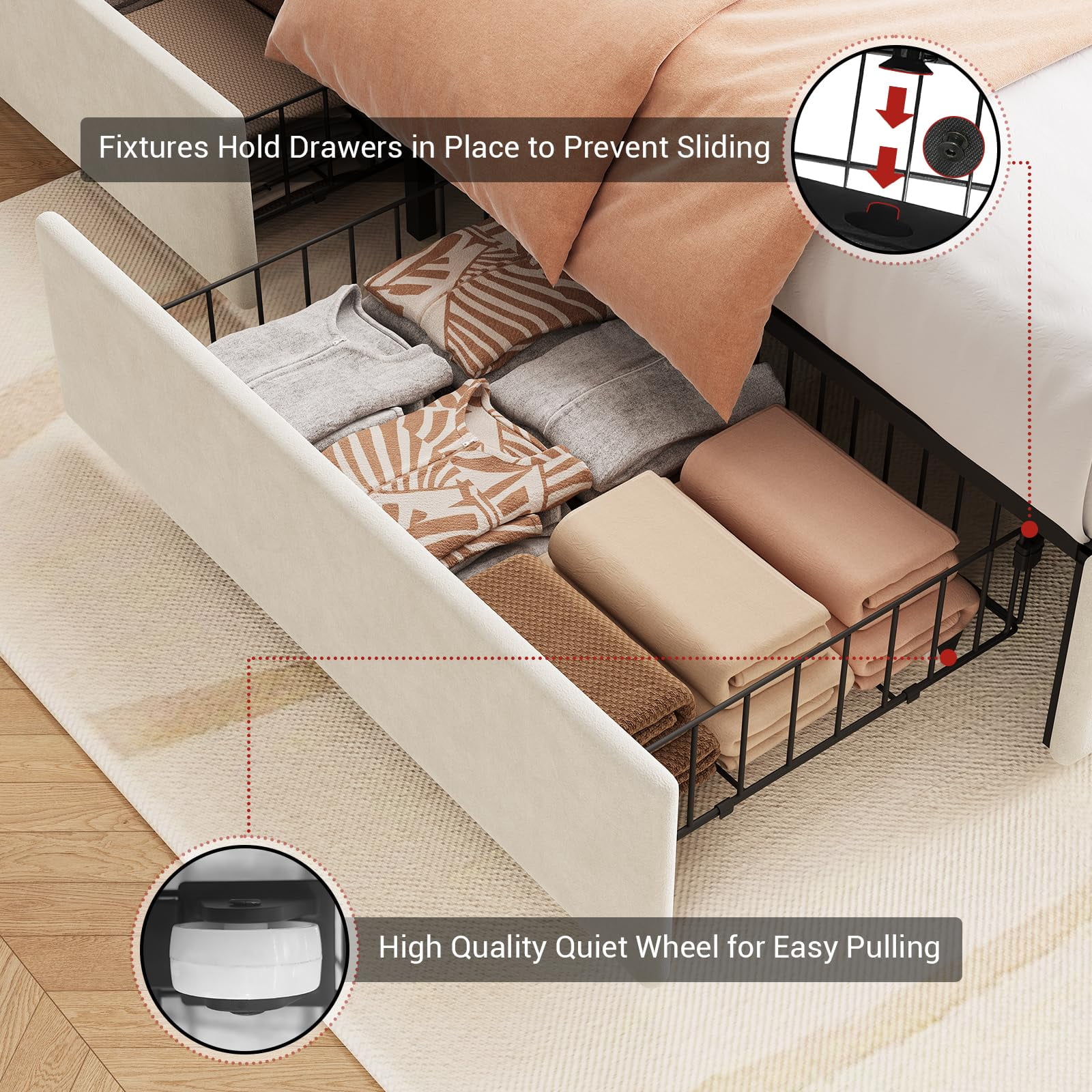 Click here for Glorystar Upholstered Bed Frame With 4 Storage Dra... prices