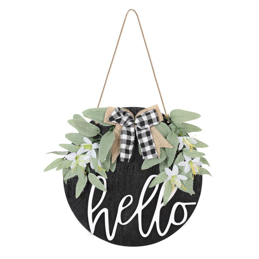 Welcome Sign For Front Door | Black Round Wooden Front Door Wreaths ...