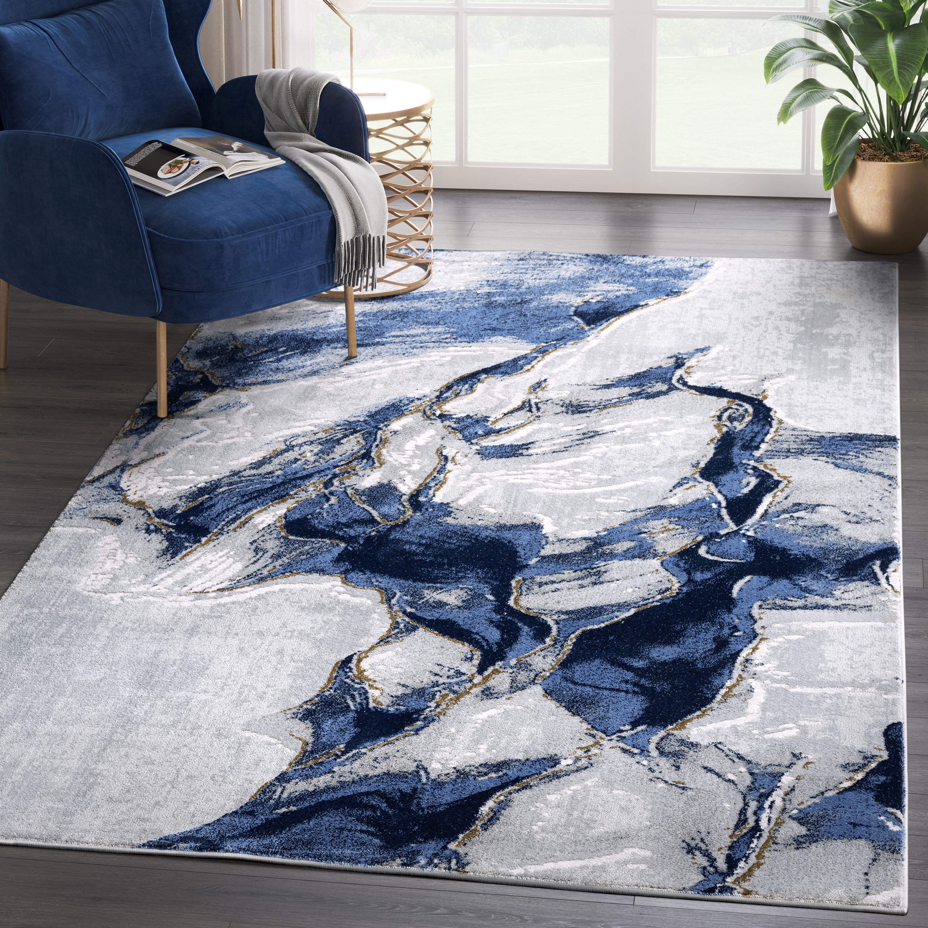 Abani Regal Collection Elegant Modern 4' x 6' Grey Blue Abstract Area ...