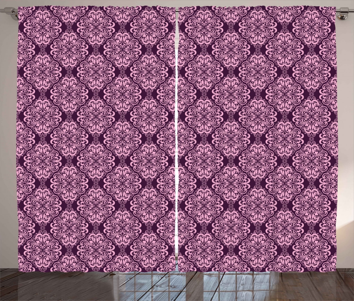 Purple Curtains 2 Panels Set, Victorian Romantic Damasked Floral ...