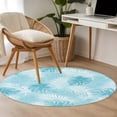 Cyan Leaf 3FT Round Area Rugs Modern Cyan Palm Leaf Monstera Soft Small ...