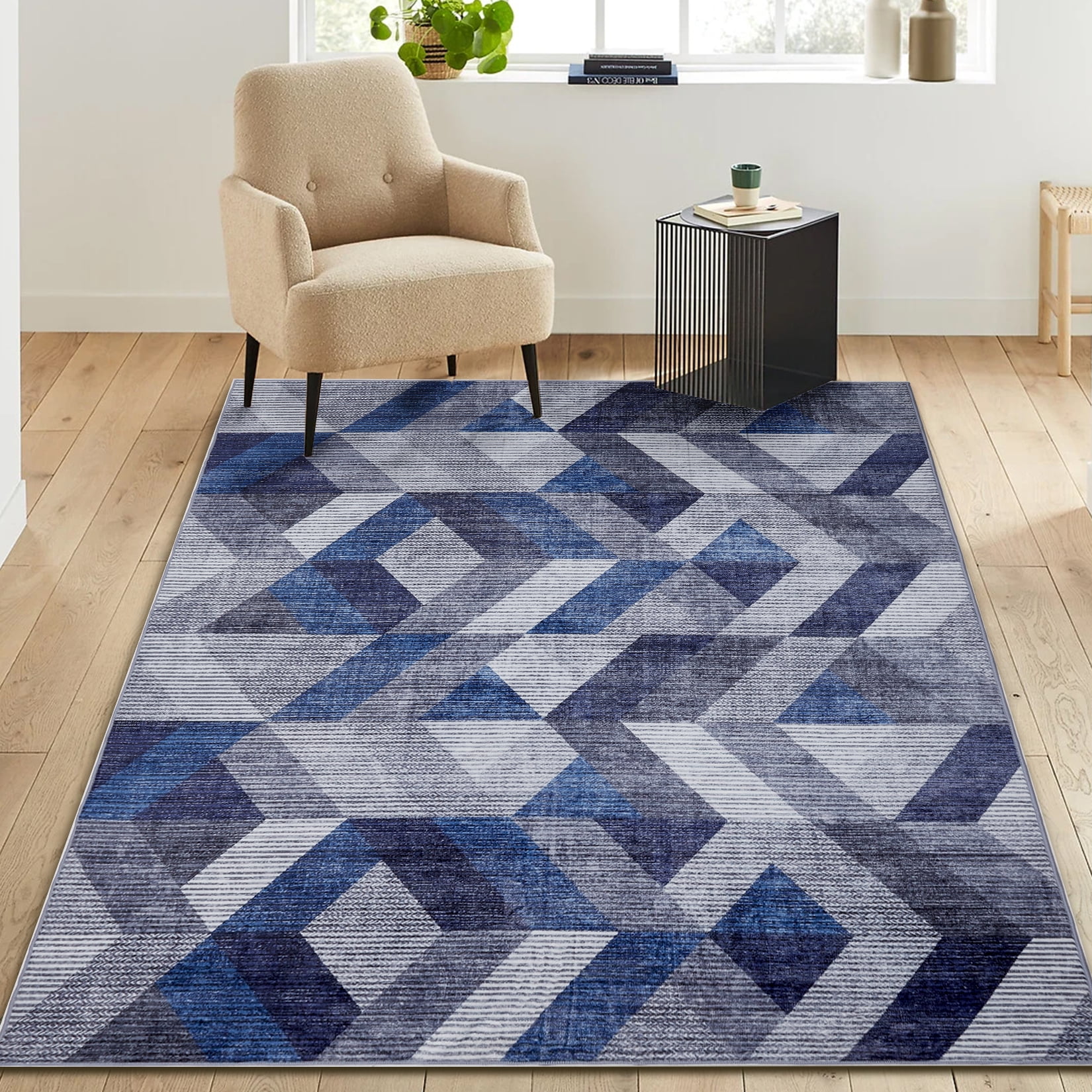 ZACOO 5'x7' Geometric Diamond Lattice Area Rug, Navy Blue Soft Floor ...