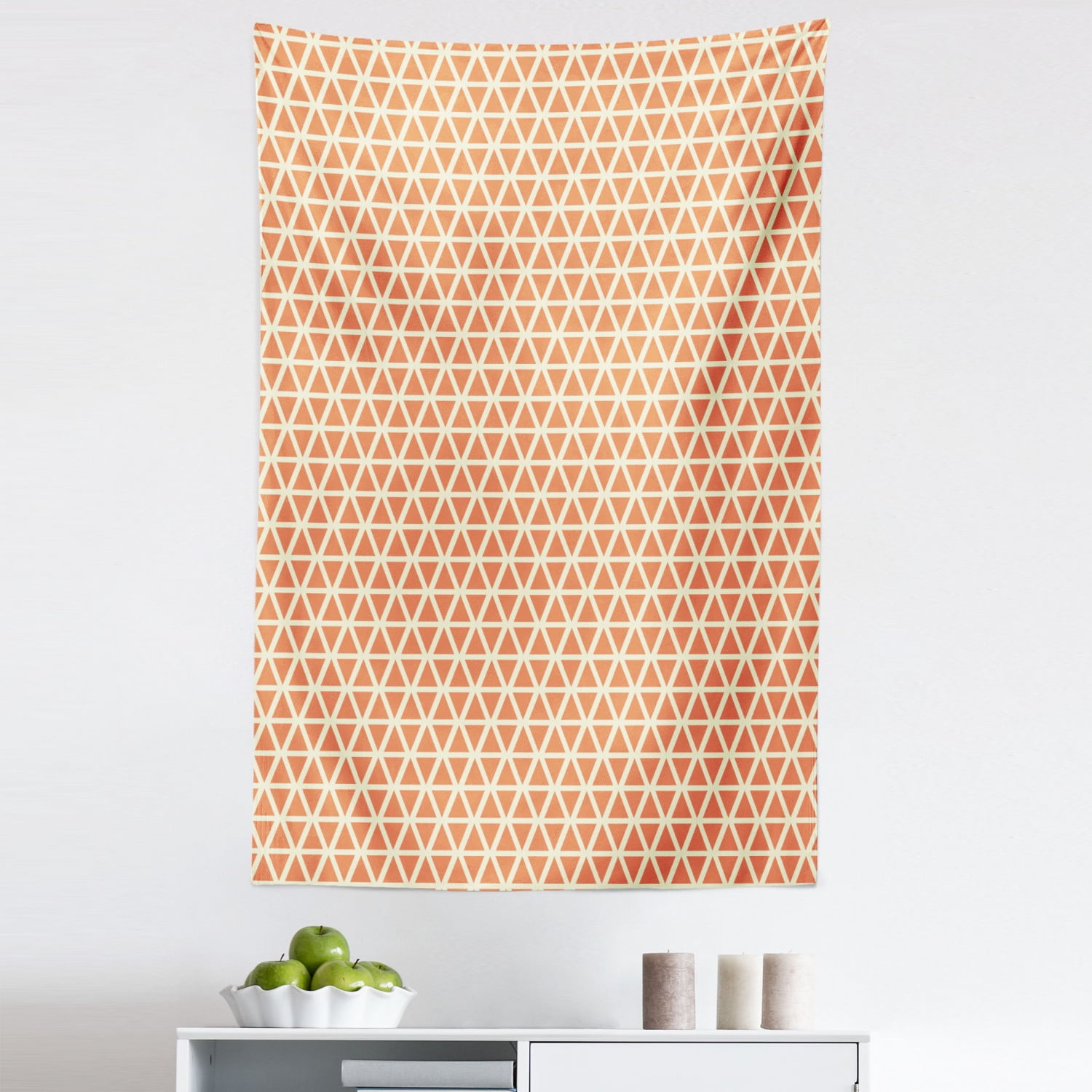 Orange Tapestry, Groovy Soft Toned Vintage Geometric Triangles Skewed ...