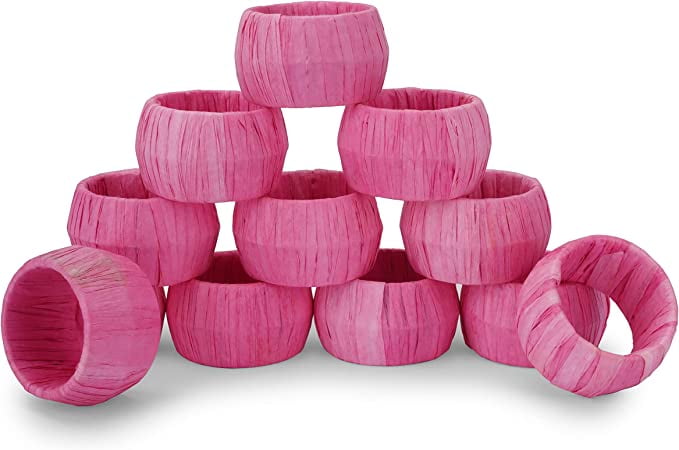 Ajuny Handmade Raffia Rattan Pink Napkin Rings Everyday Use Dining ...