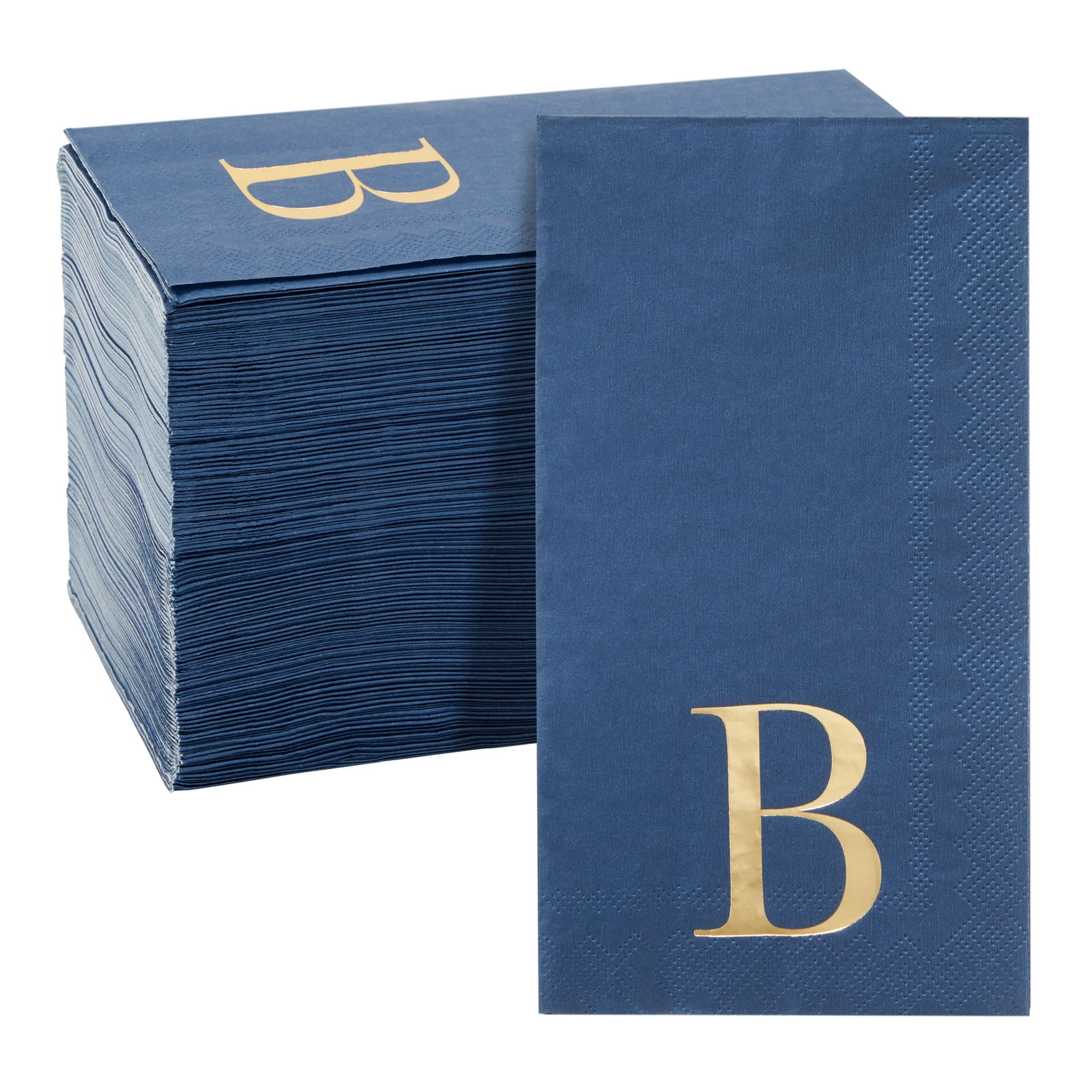 100 Pack Navy Blue Monogrammed Napkins with Letter B, Gold Foil Initial ...