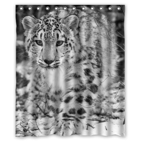 HelloDecor Snow Leopard Shower Curtain Polyester Fabric Bathroom ...