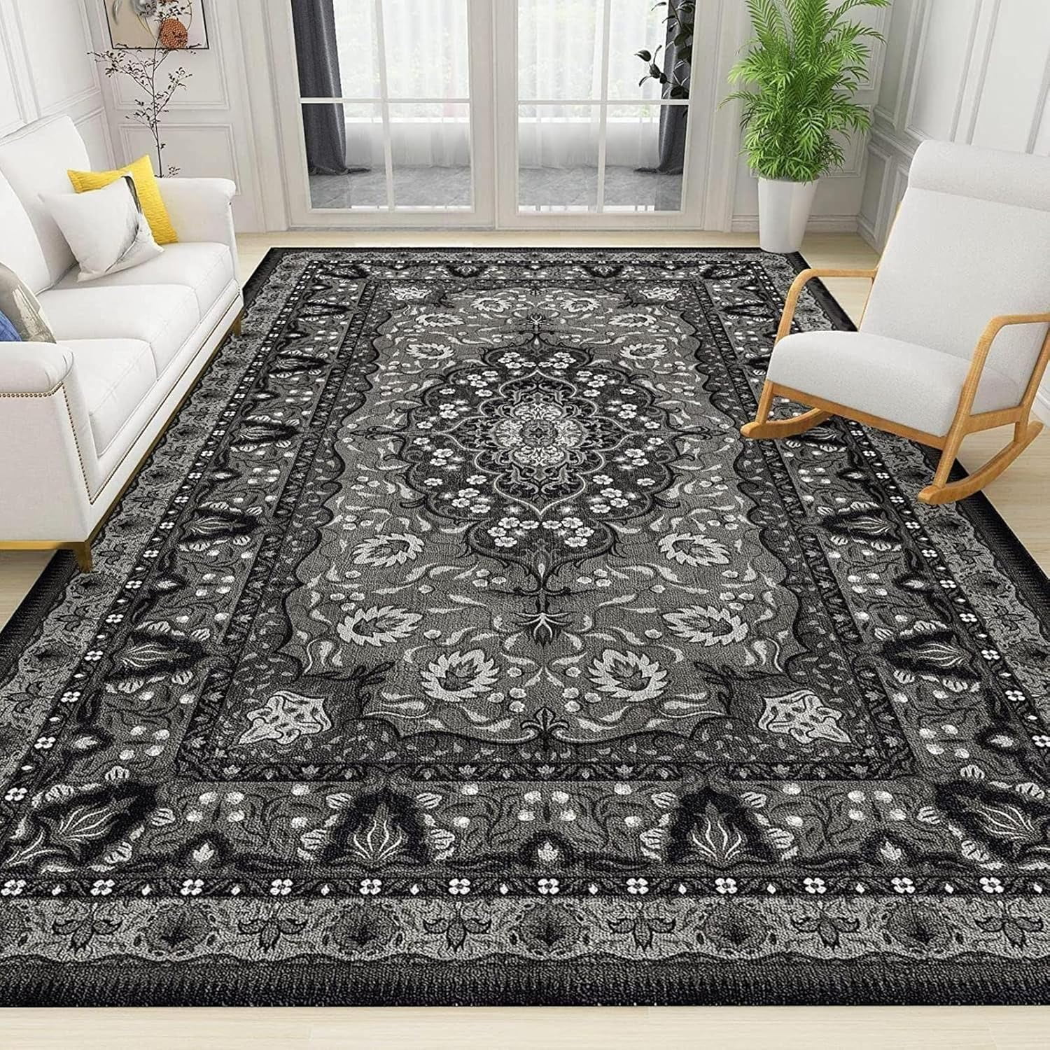 Click here for Rughome Vintage Arabesque Area Rug  Abstract Black... prices
