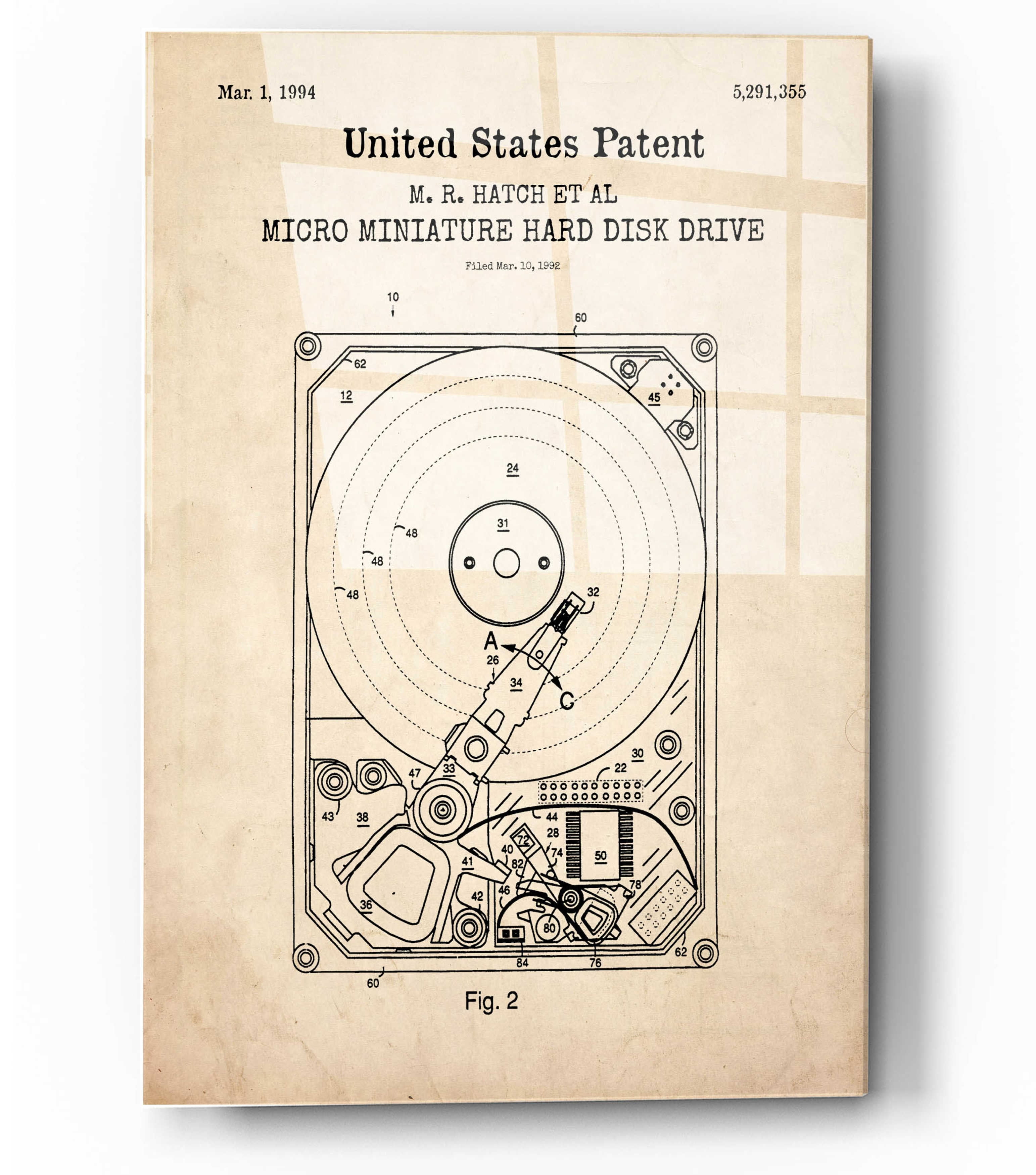 Epic Art 'Hard Disk Drive Blueprint Patent Parchment,' Acrylic Glass ...