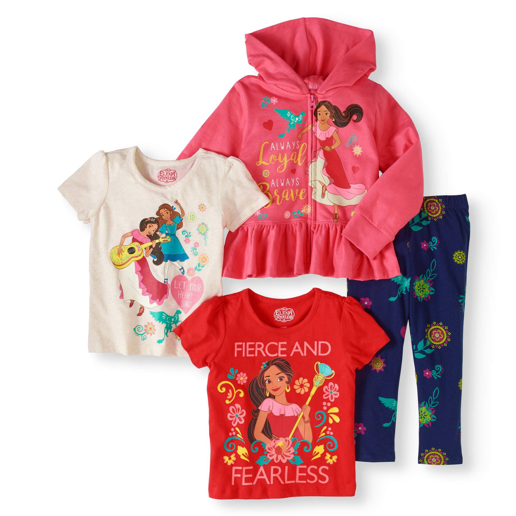 Little Girls' Hoodie, 2 Pack T-Shirt and Legging 4 Piece Outfit Set ...