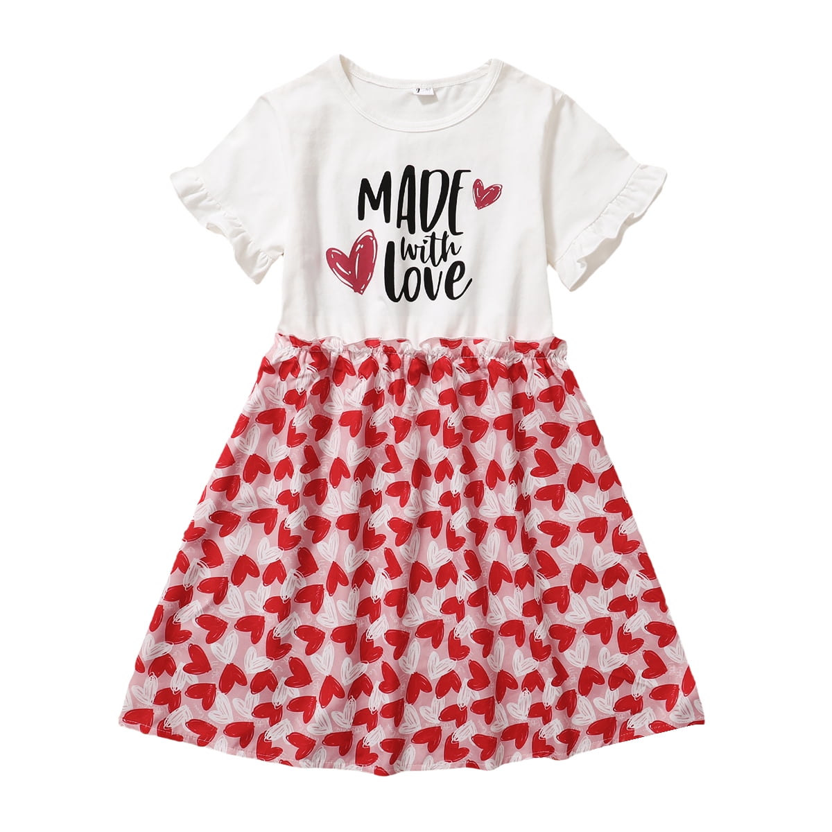 8Y Big Girls Clothes 9 Years Big Girls Dress Letter Heart Print Short ...