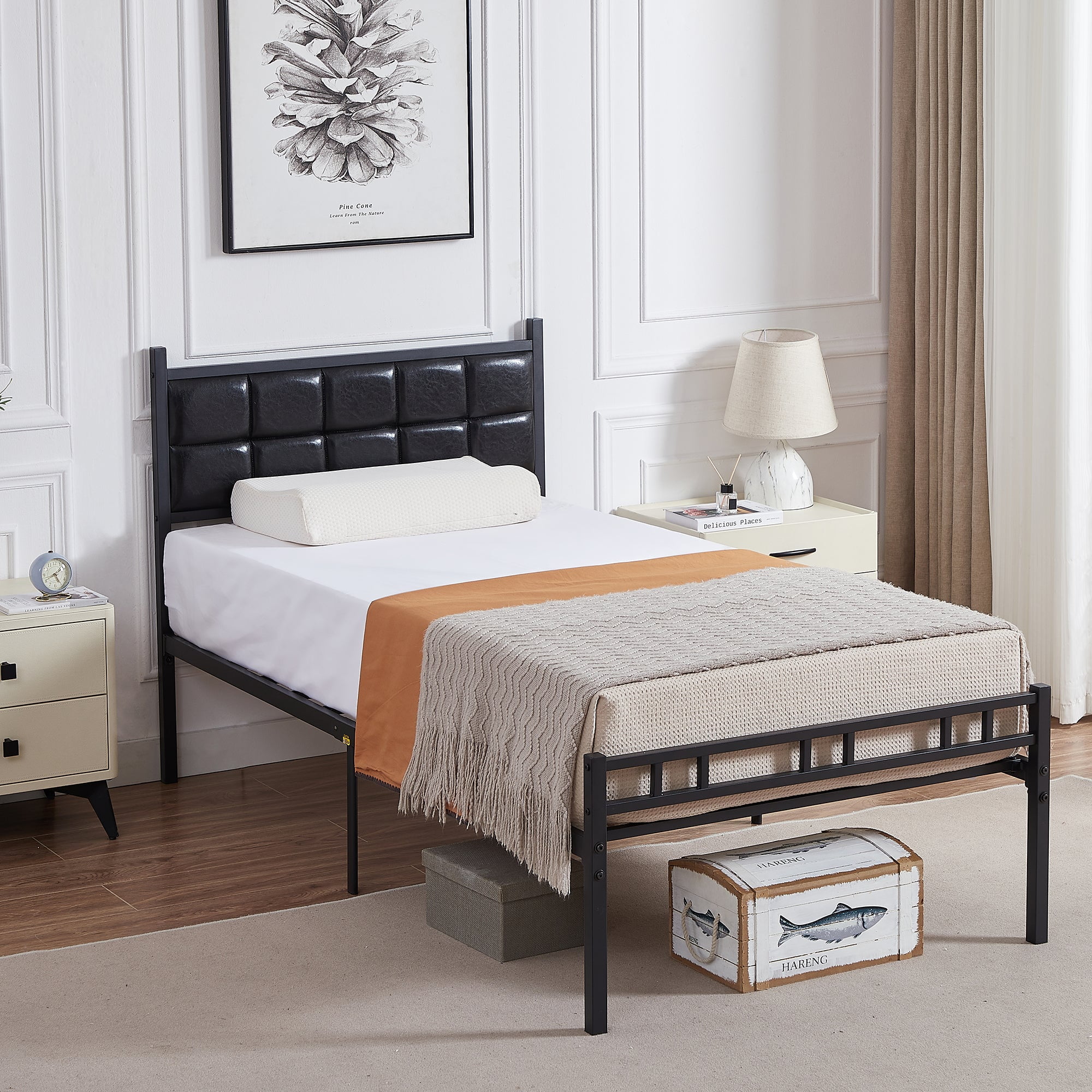 Taomika, Twin Size Faux Leather Tufted Bed, Black Bed Frame - Walmart.com