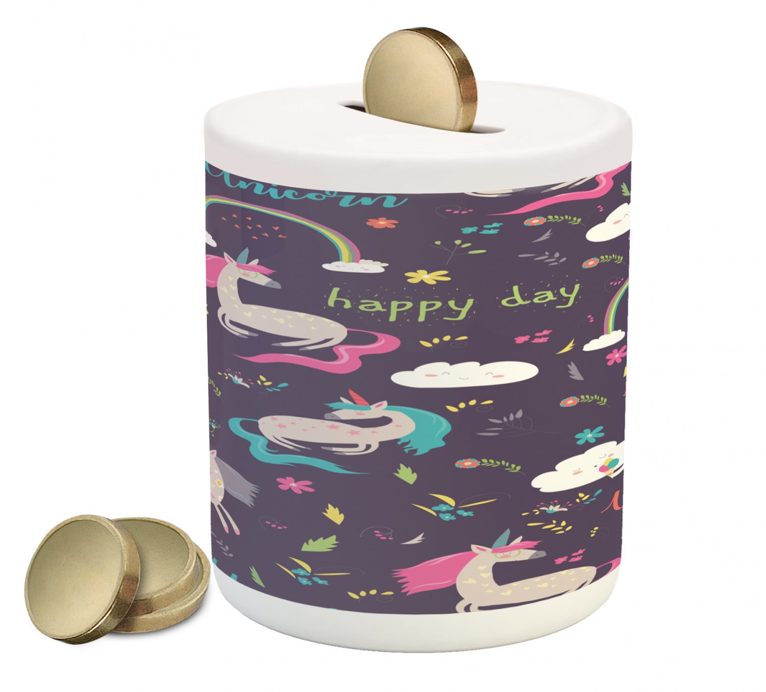 Colorful Piggy Bank, Pastel Rainbow with Unicorns Dream Characters Tale ...