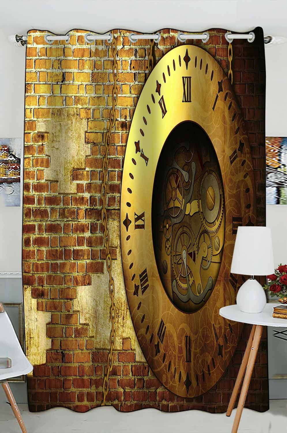 ABPHQTO Steampunk Clock Design Window Curtain Kitchen Curtain Window ...