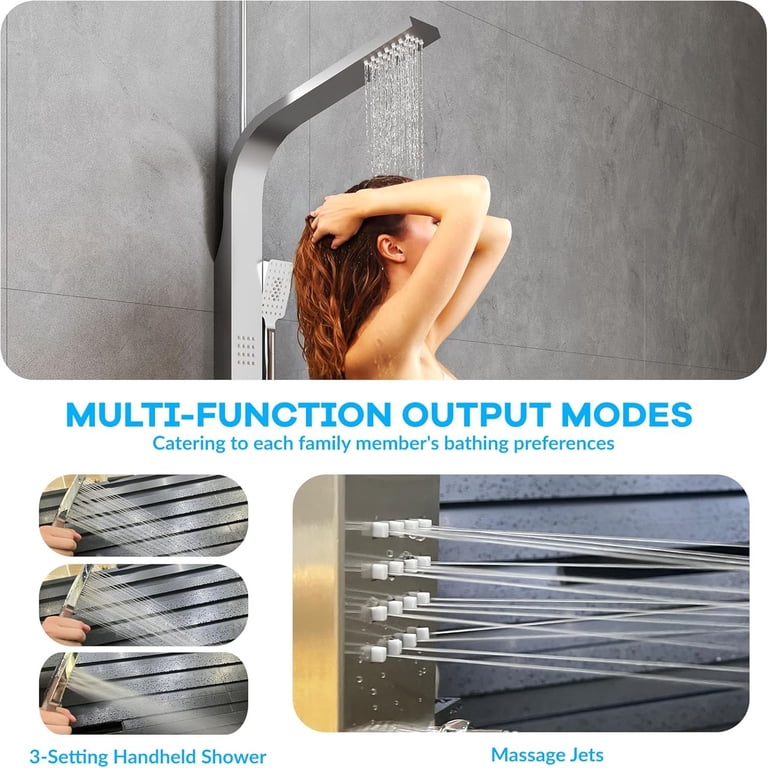 Shower Panel Tower Mua LED System Brushed Stainless Steel, Rainfall ...