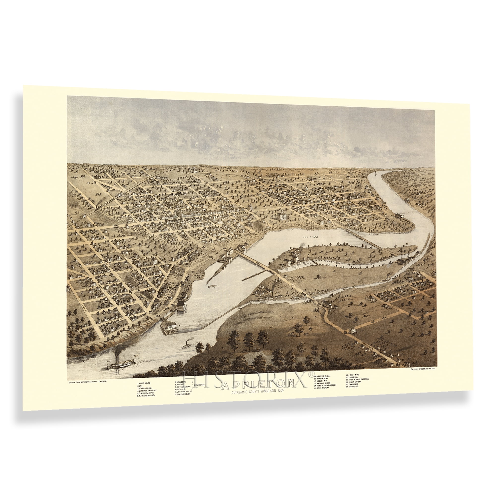 HISTORIX Vintage 1867 Appleton Wisconsin Map Poster - 24x36 Inch ...