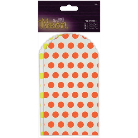 Papermania Neon/White Paper Bags 6/Pkg-6.5"X3.375", Yellow & Orange ...