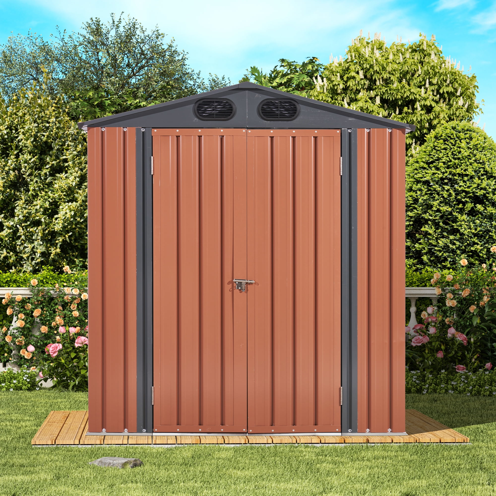 Clearance! 6 x 4 FT Storage Shed, Outdoor Galvanized Steel Shed ...