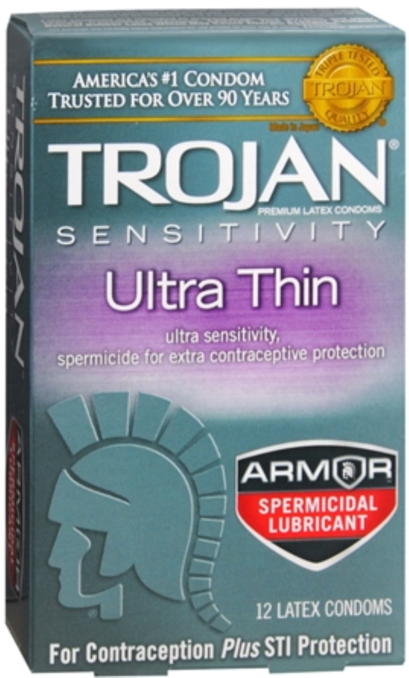 TROJAN Sensitivity Ultra Thin Spermicidal Latex Condoms 12 Each (Pack ...