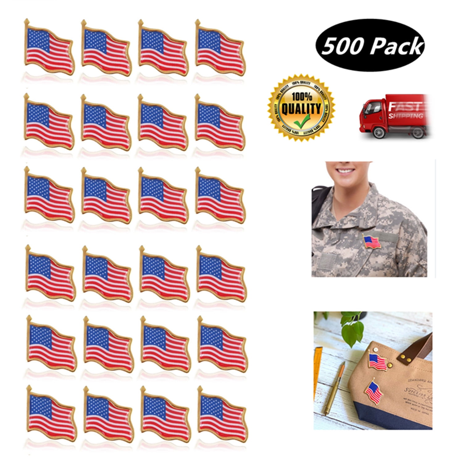 500 AMERICAN FLAG LAPEL PINS United States for Tie, Suits, Backpack ...