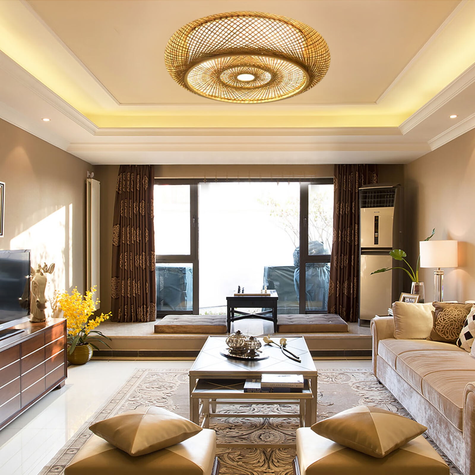 Anqidi 16" Classic Lantern Ceiling Light Nature Bamboo Rattan Hand ...