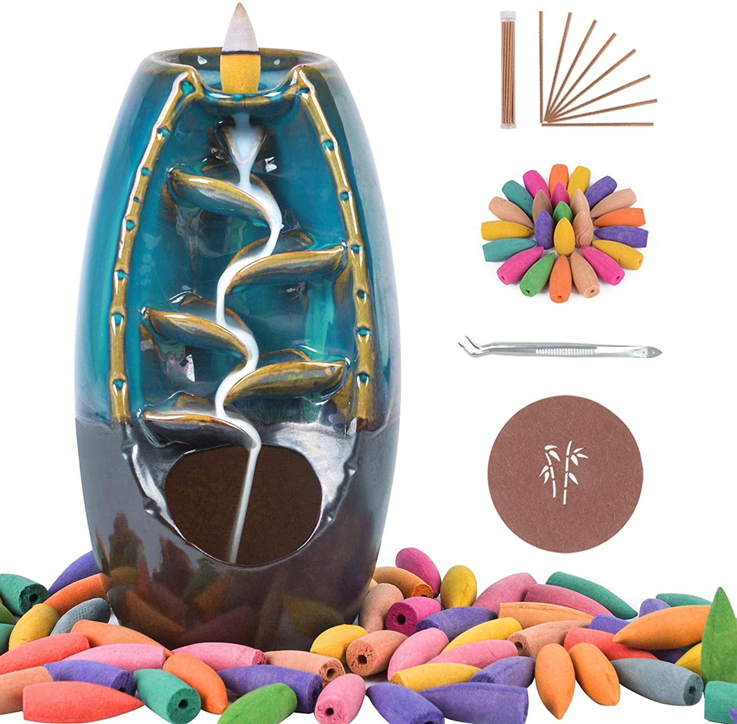 TAZEMAT Backflow Incense Burner Ceramic Waterfall Incense Holder ...