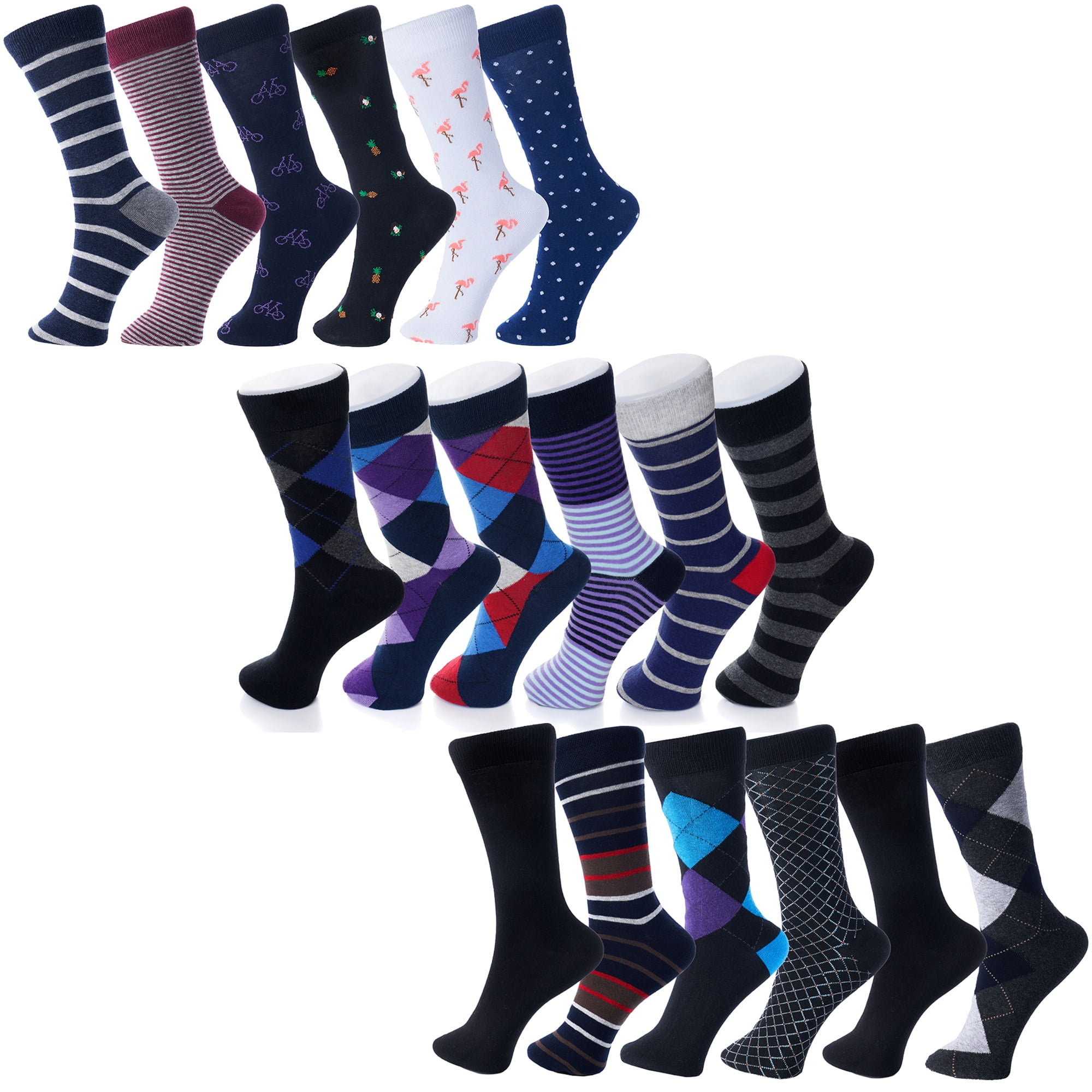 Alpine Swiss 18 Pack Mens Cotton Dress Socks Mid Calf Argyle Pattern ...