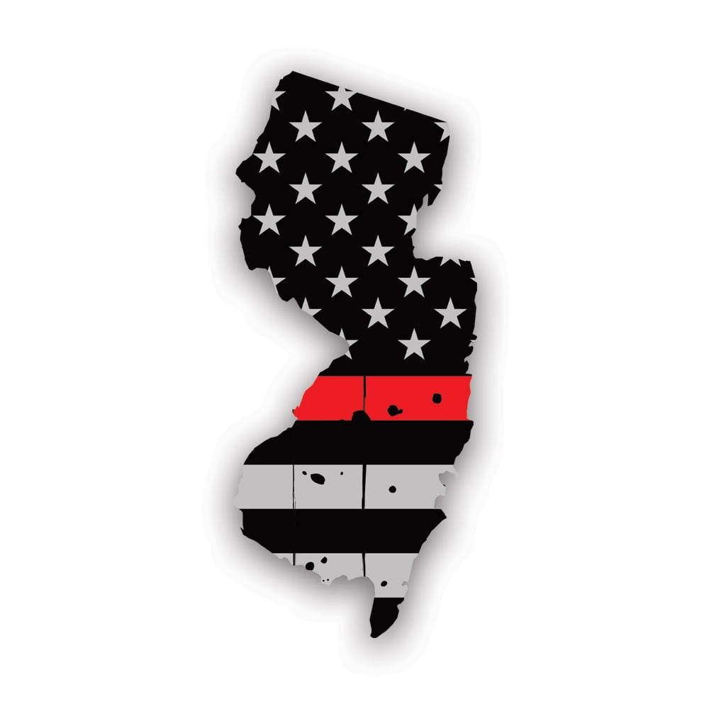 Distressed New Jersey State Shaped Subdued US Flag Thin Red Line ...