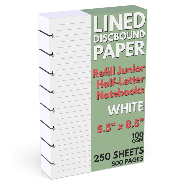 Discbound Half-Letter Size Lined Paper Refill 250 Sheets (500 Pages) 5. ...