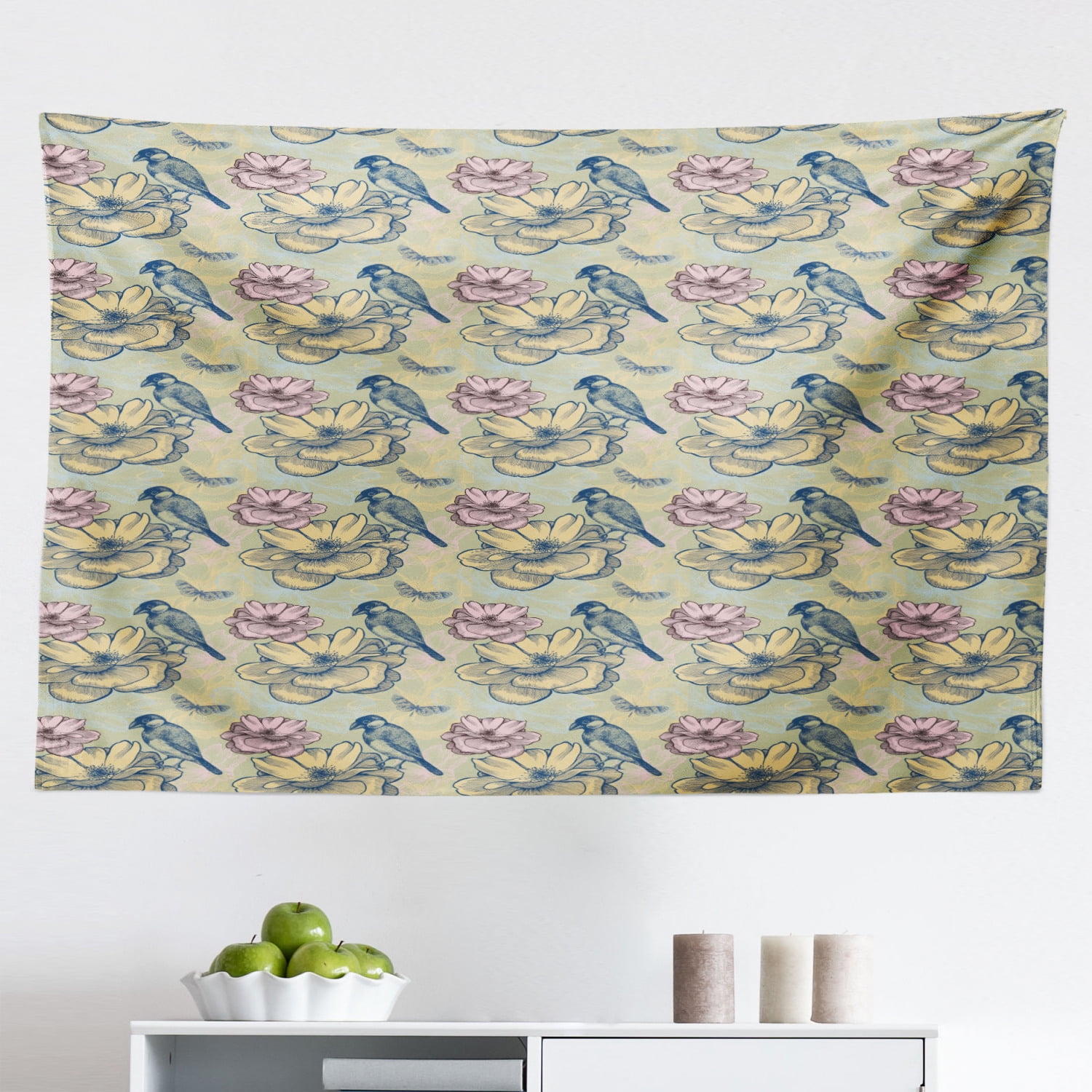 Spring Tapestry, Tulips with Fresh Leafage Botanical Seasonal Flora on ...